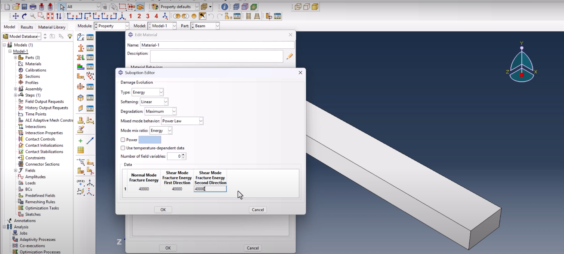 Abaqus Three Point Bending XFEM Crack growth simulation