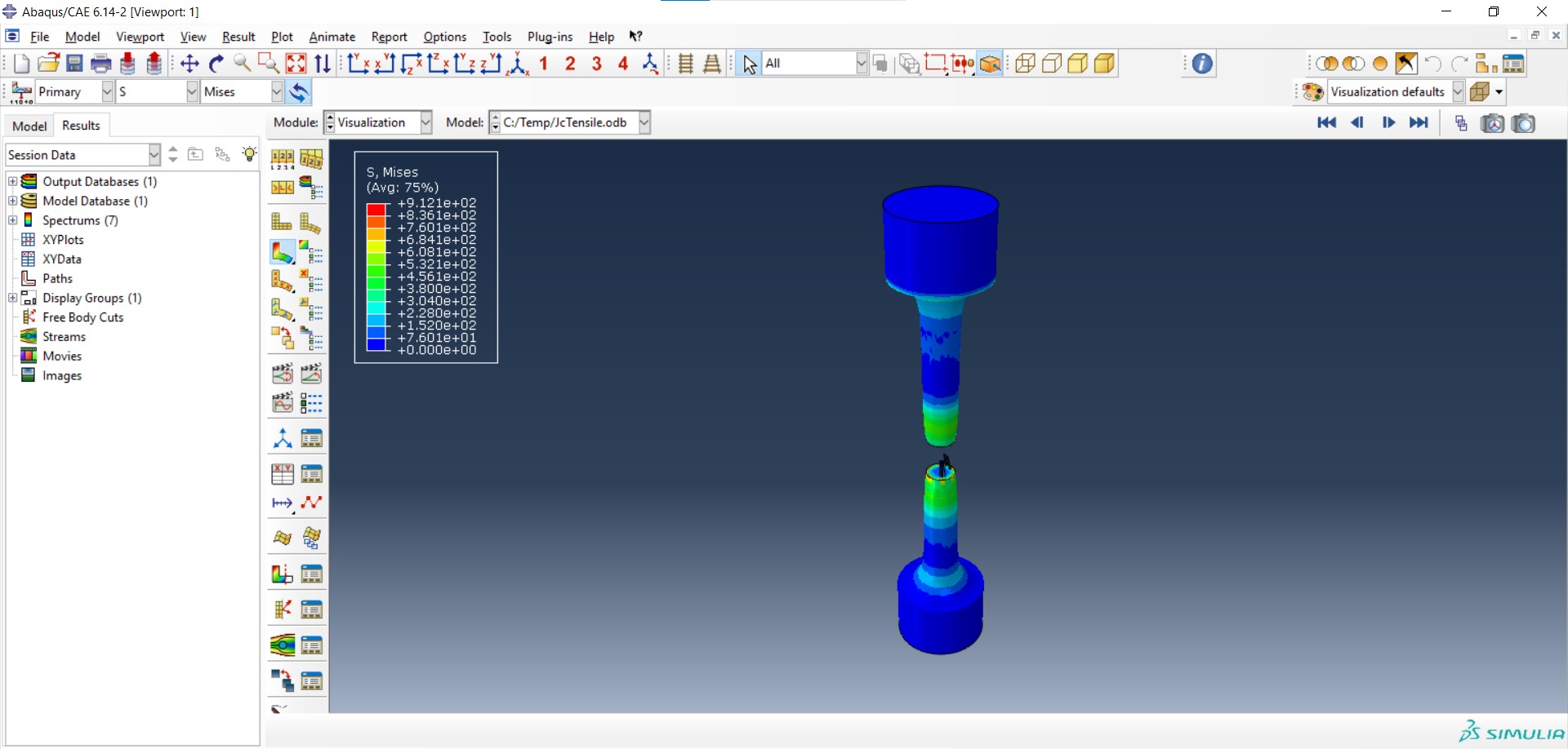 Johnson-Cook Damage Tensile Test Simulation files Abaqus