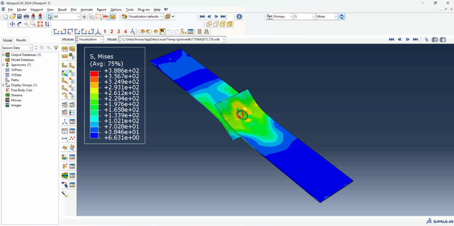 Spot Weld Tensile Shear Simulation Abaqus (CAE + INP)