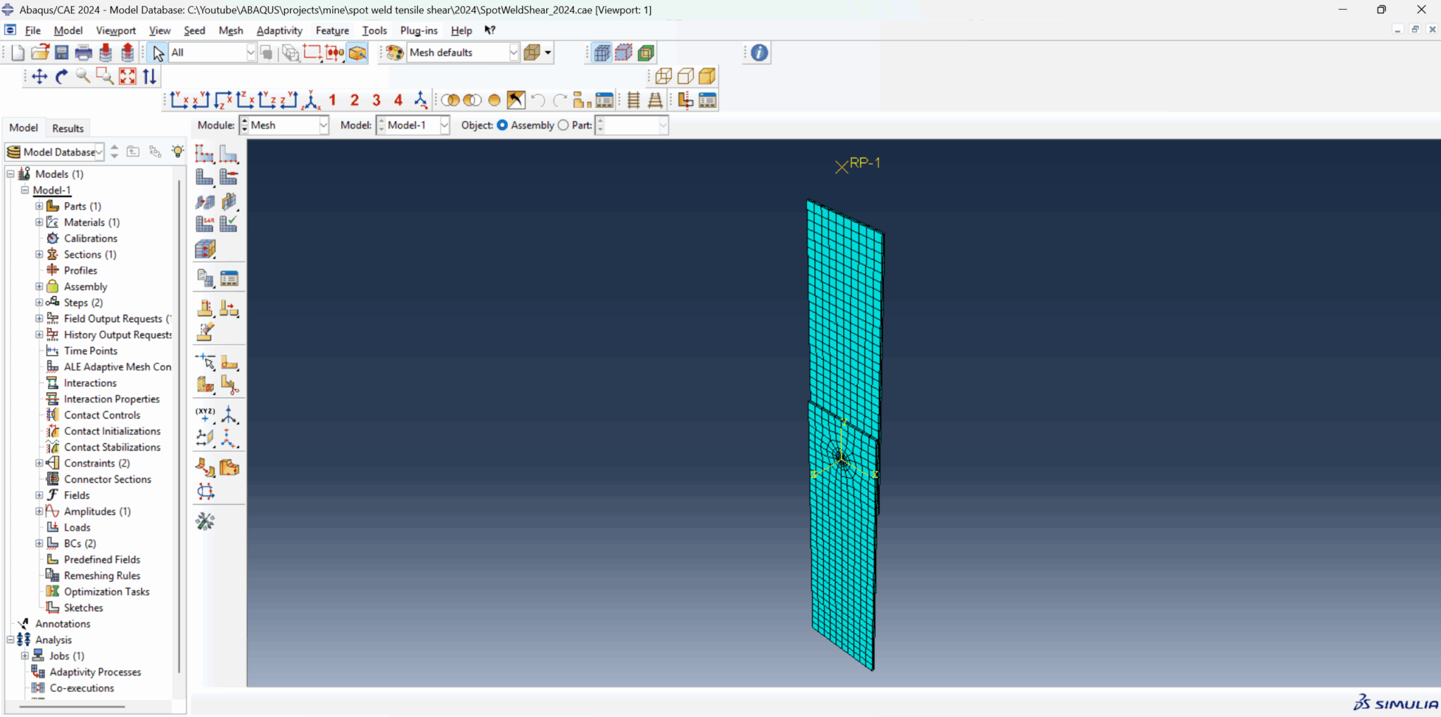Spot Weld Tensile Shear Simulation Abaqus (CAE + INP)